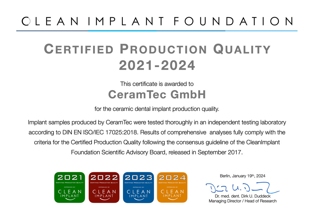 Contract manufacturer certification - CleanImplant